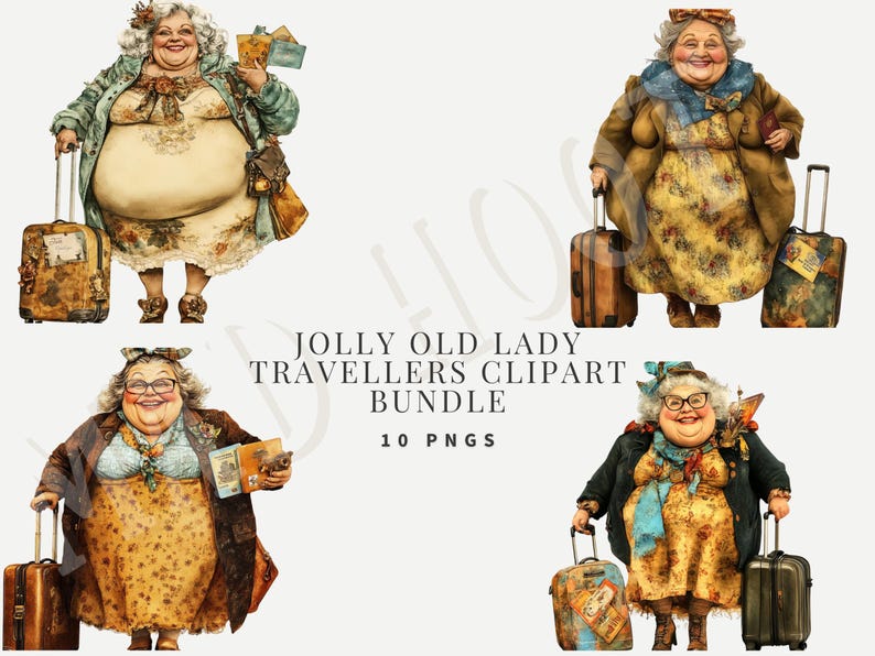 Png Watercolor Clipart Bundle Old Jolly Lady Travellers Instant ...