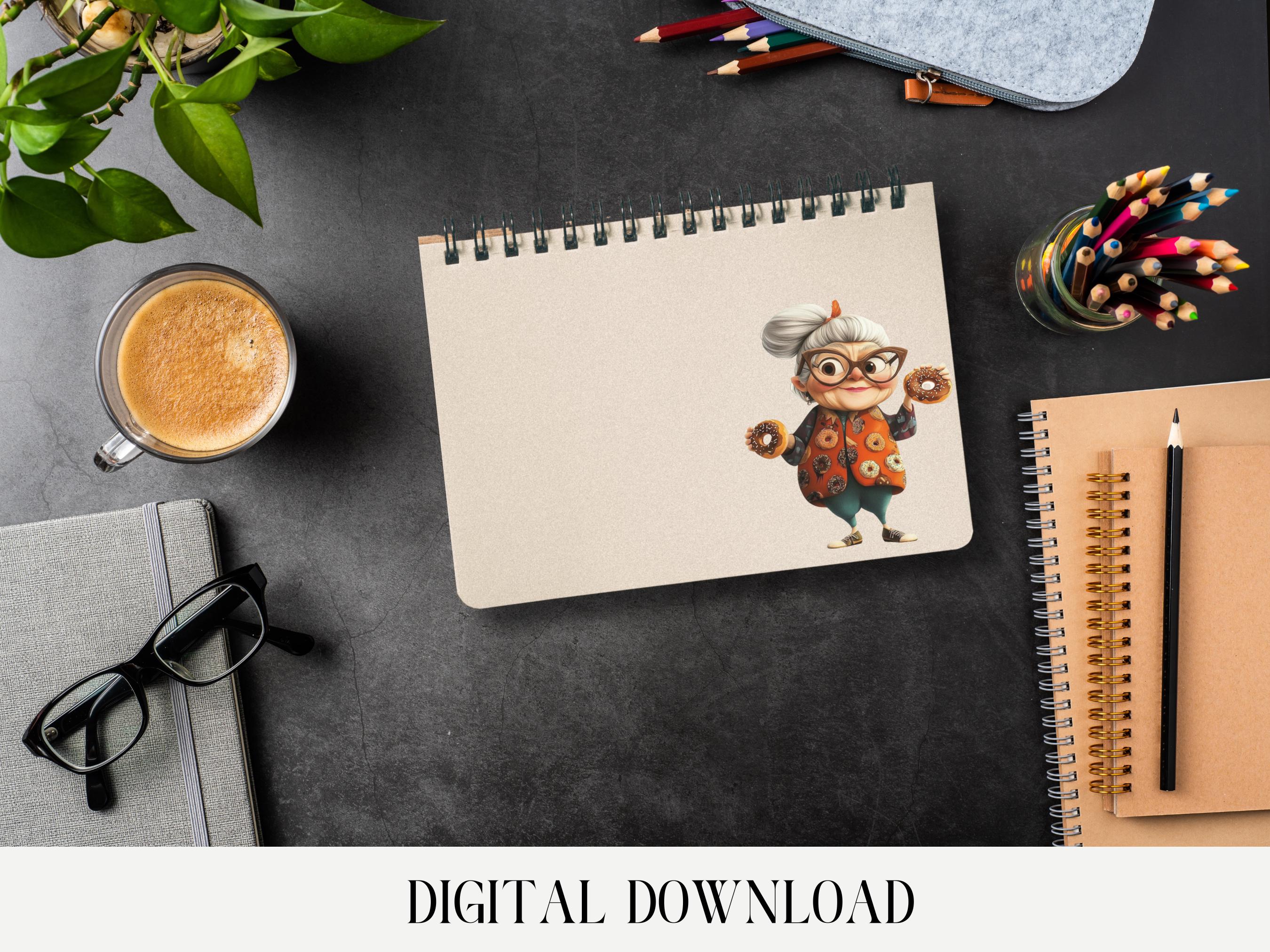 Png Watercolor Cute Old Ladies Food Lovers Eat Clipart Bundle Instant ...