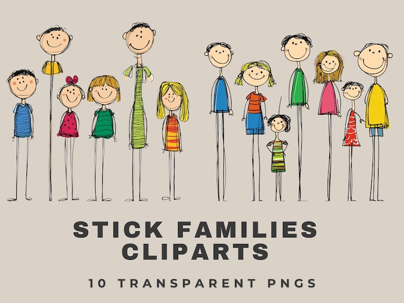 10 Stick Families Clipart Bundle, Family Clipart Png Bundle, Family ...