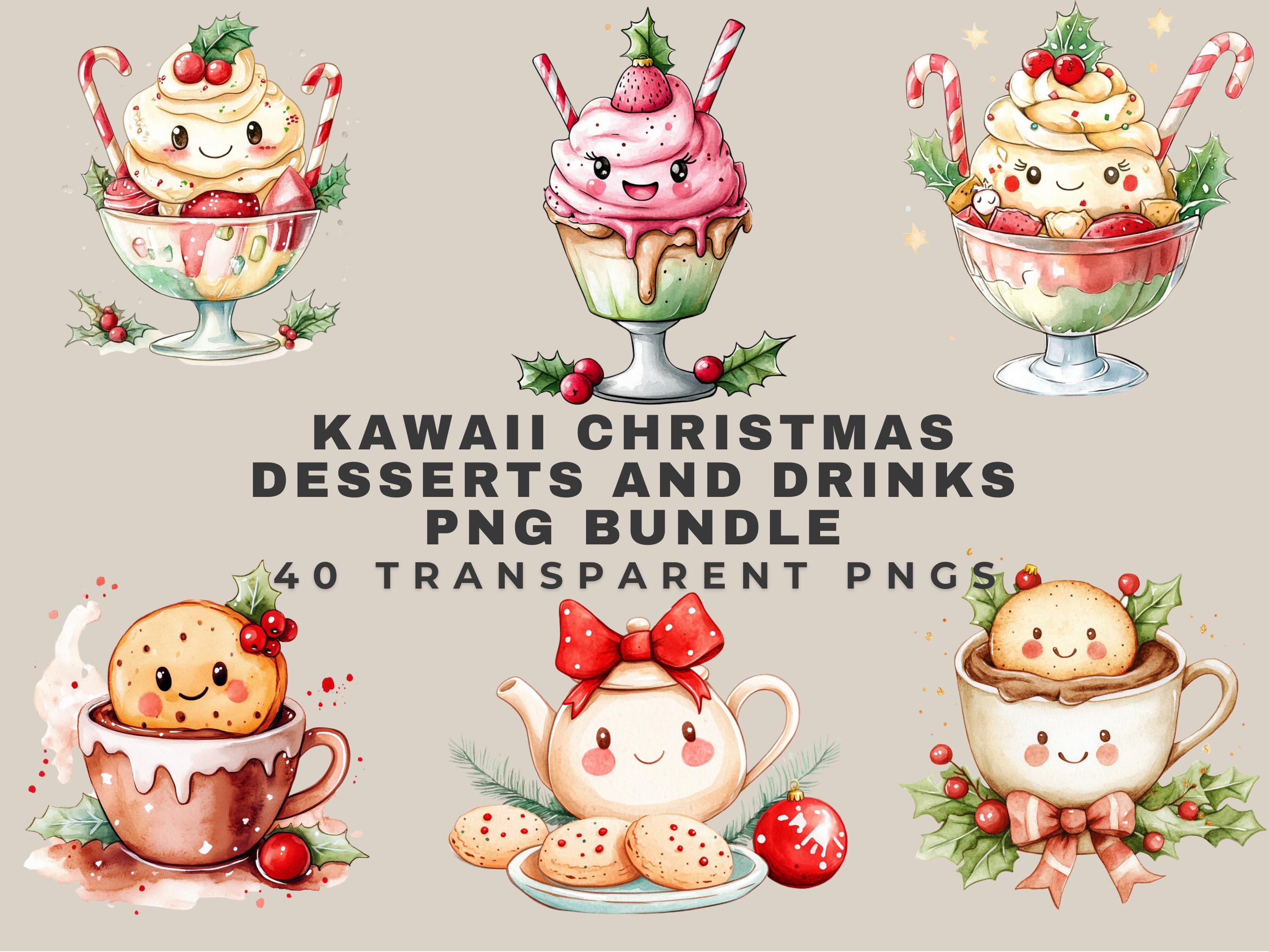 40 Kawaii Christmas Desserts and Drinks Clipart Bundle, Kawaii Cakes ...