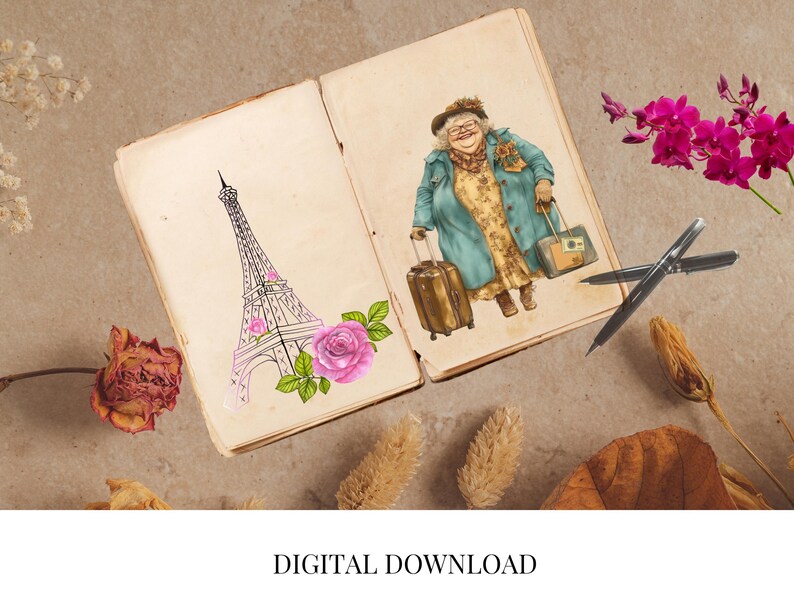 Png Watercolor Clipart Bundle Old Jolly Lady Travellers Instant ...
