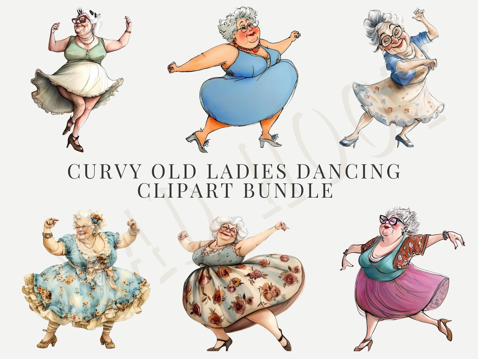 Png Watercolor Curvy Funny Dancing Old Ladies Clipart Bundle Download ...