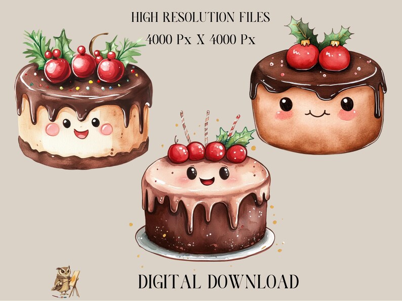 40 Kawaii Christmas Desserts and Drinks Clipart Bundle, Kawaii Cakes ...