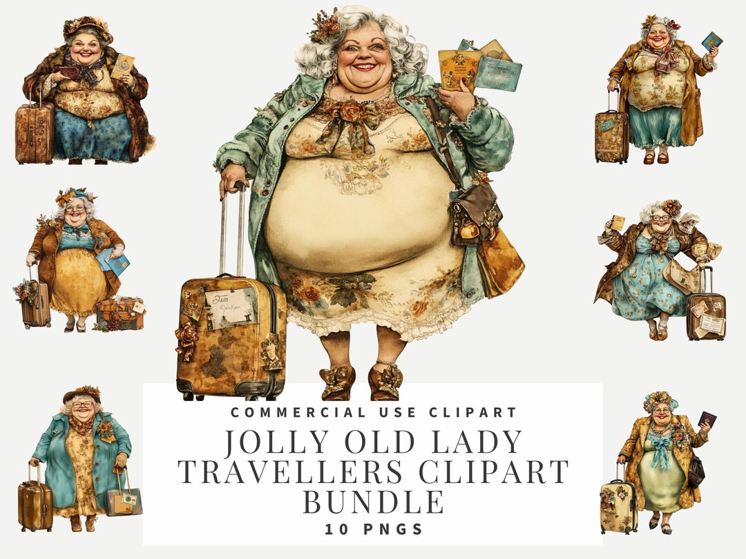 Png Watercolor Clipart Bundle Old Jolly Lady Travellers Instant ...