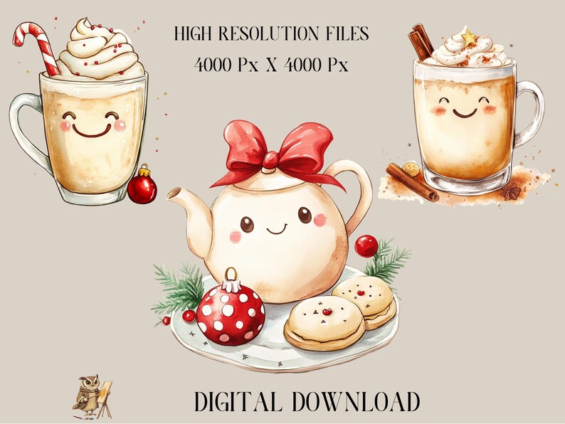 40 Kawaii Christmas Desserts and Drinks Clipart Bundle, Kawaii Cakes ...