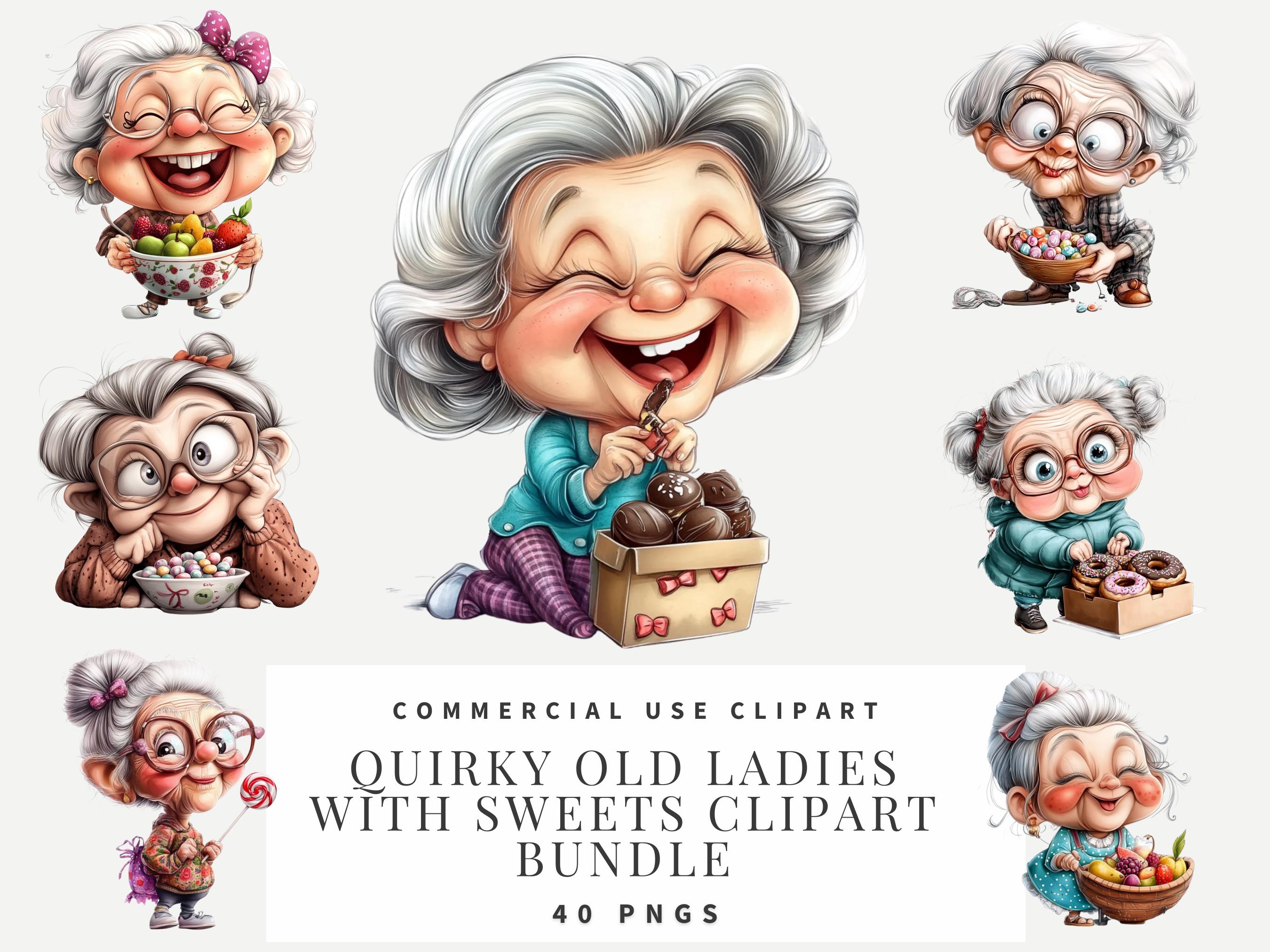 Png Watercolor Quirky Old Ladies Eat Sweets Clipart Bundle Instant ...