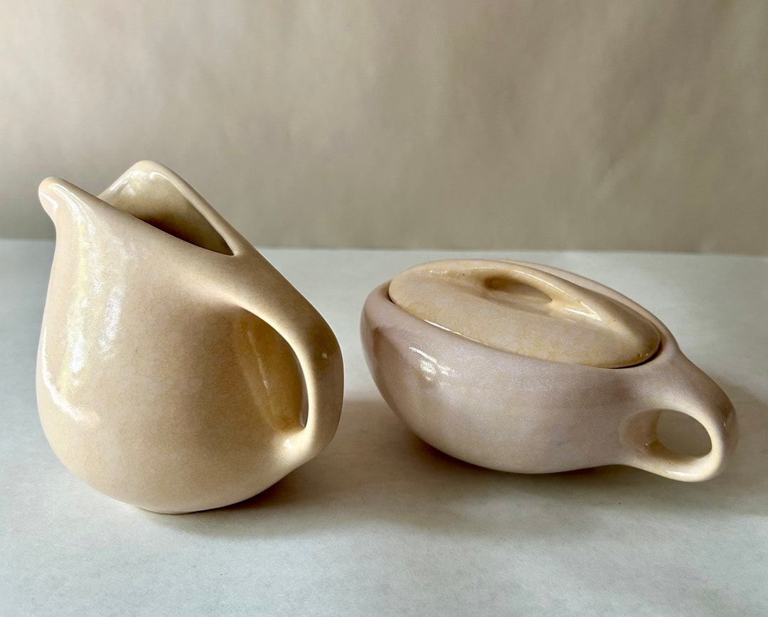 Vintage Raymor by Roseville Pottery Sugar and Creamer Pitcher Ivory ...