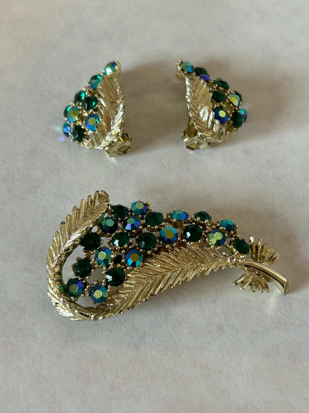 Vintage Set of BSK Costume Jewelry, Brooche and Earrings With ...