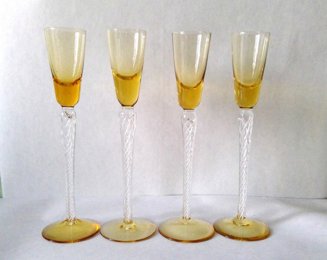 Set of 4 Iona Air Twist Tall Amber Cordial Stems , by Stuart Crystal 1 ...
