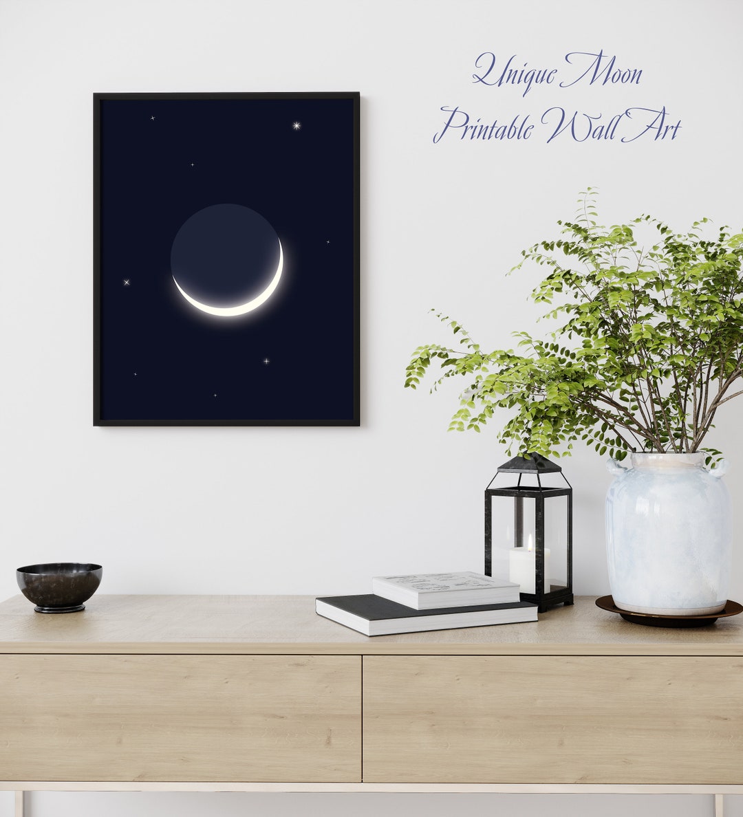 Mysterious Crescent Moon Printable Wall Art, Astrology Home Decor ...