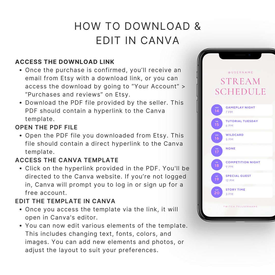 Editable Stream Schedule Canva Templates Fully Customizable Twitch ...