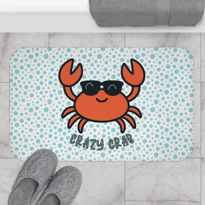 Crazy Crab Bath Mat, Funny Cartoon Crab Bathroom Rug With Sunglasses ...