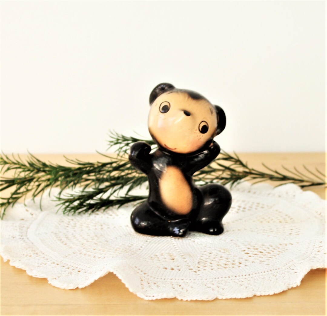 Vintage Miniature Enesco Black Bear Cub Figurine, Ceramic Animal ...