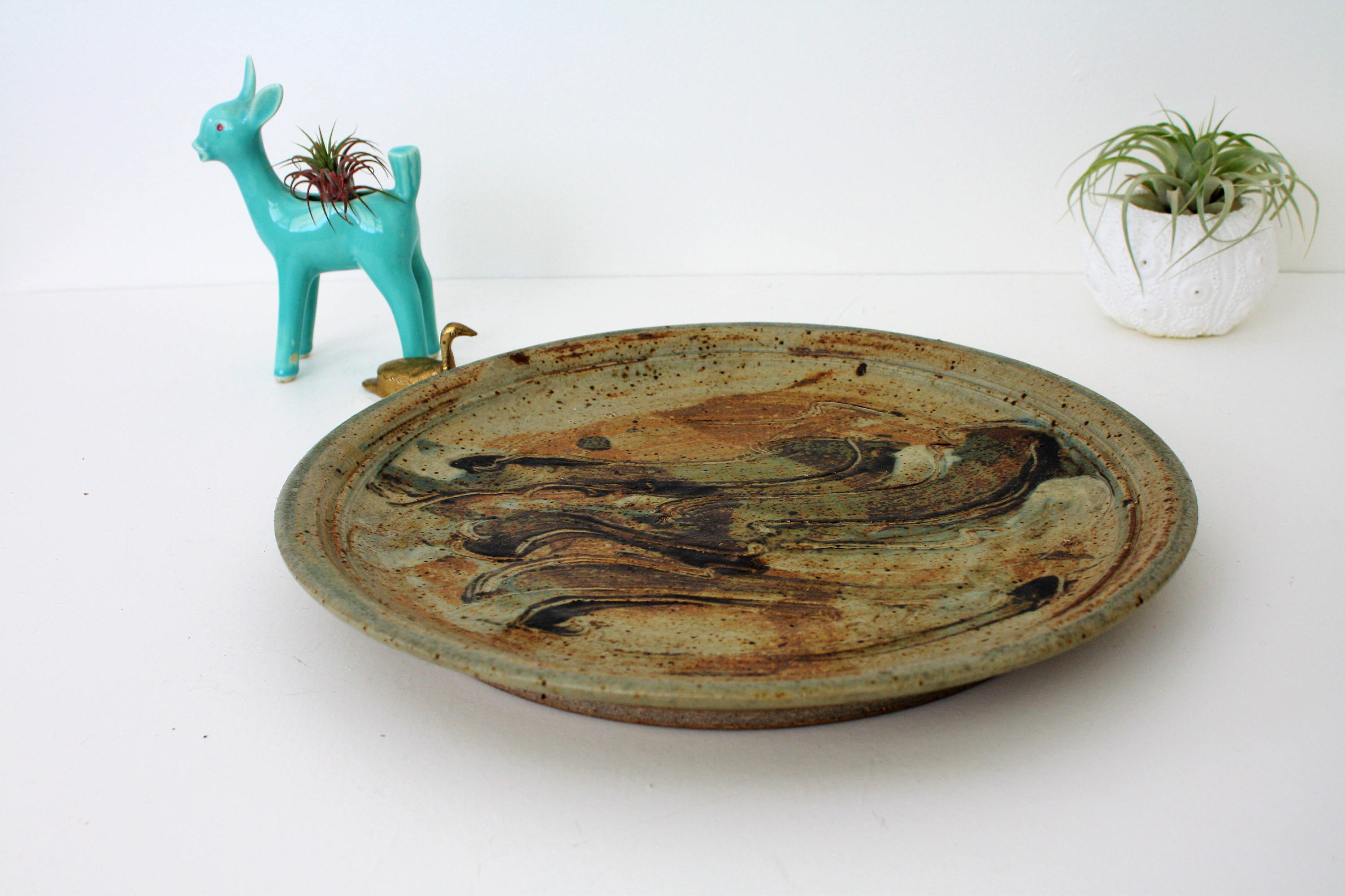 Vintage Large Ceramic Studio Pottery Plate, MCM Ceramic Platter ...