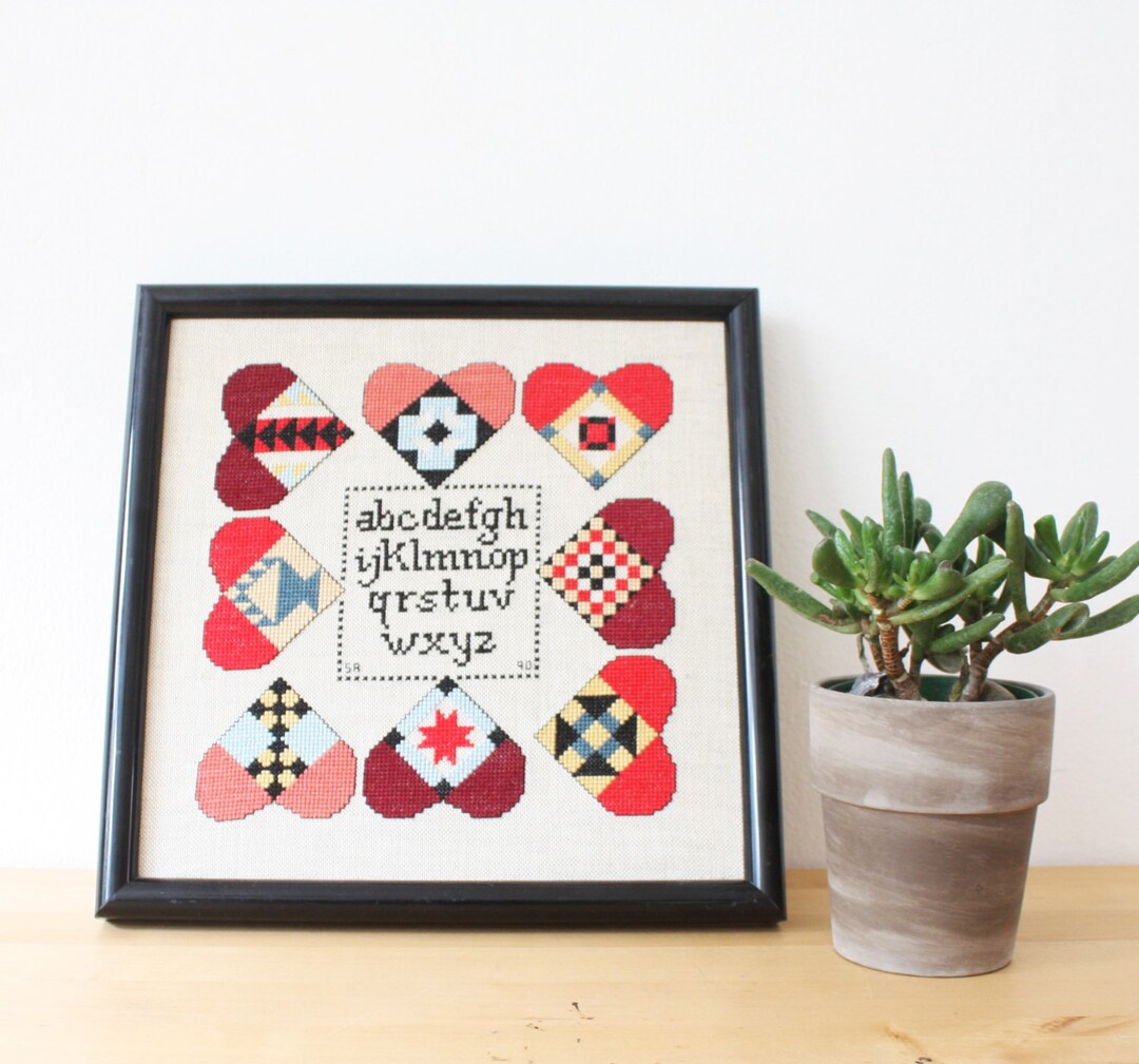 Vintage Handmade Framed Needlework Alphabet Folk Art Cross - Etsy