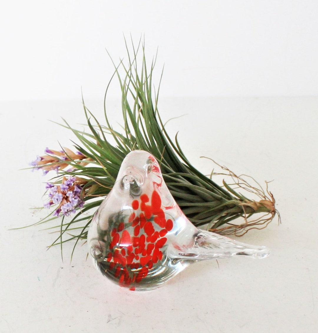 Vintage Art Glass Bird Paperweight, Red Glass Bird, Cute Glass Bird ...