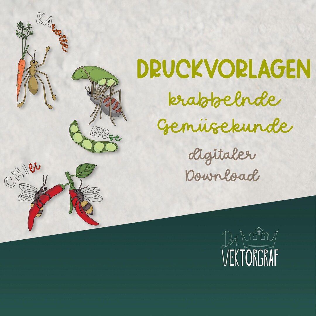 Print Template Set crawling Vegetable Science for Fun Design for ...