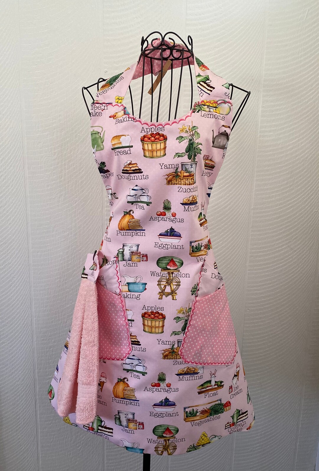 Reversible Kitchen Apron: Vintage Style, Alphabet Print, Multi-pocket ...