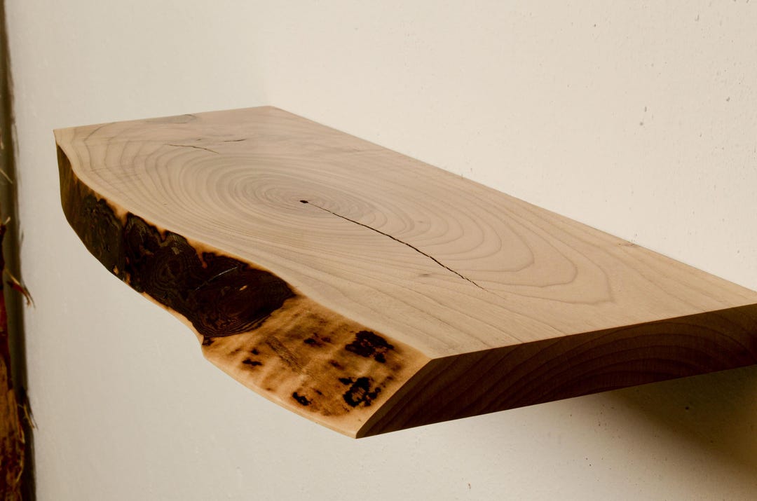 Handcrafted Rustic Floating Live Edge Shelf for Wall - Raw Edge Wooden ...
