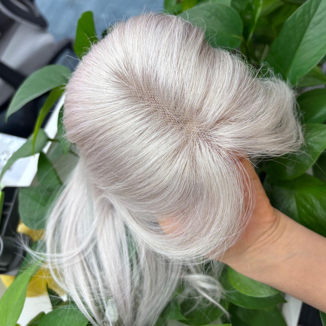 White Gold Bang Style Human Hair Topper 3.1"x4.3" Ultra Thin HD Lace 3 ...