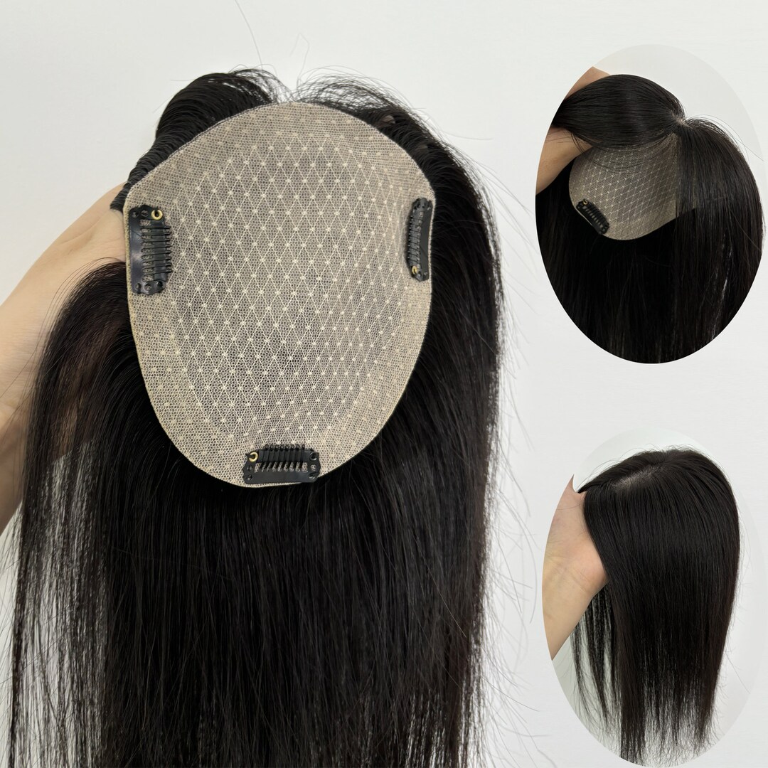 11x13cm Silk Basd Black Color Human Hair Topper, Natural Hairline ...