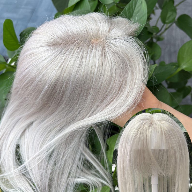 White Gold Bang Style Human Hair Topper 3.1"x4.3" Ultra Thin HD Lace 3 ...