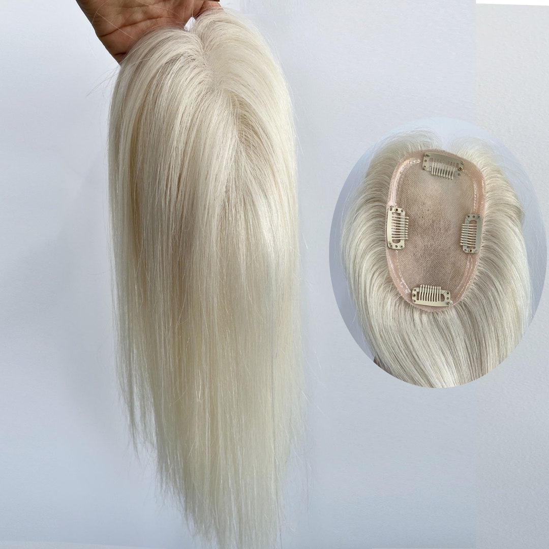 3x5 Small Size Hair Toppers, 60 Silver White Color Human Hair Topper ...