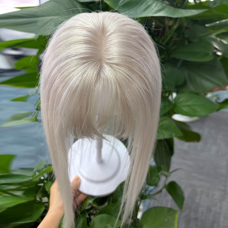 White Gold Bang Style Human Hair Topper 3.1"x4.3" Ultra Thin HD Lace 3 ...