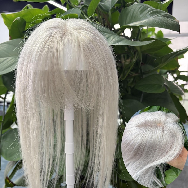 White Gold Bang Style Human Hair Topper 3.1"x4.3" Ultra Thin HD Lace 3 ...