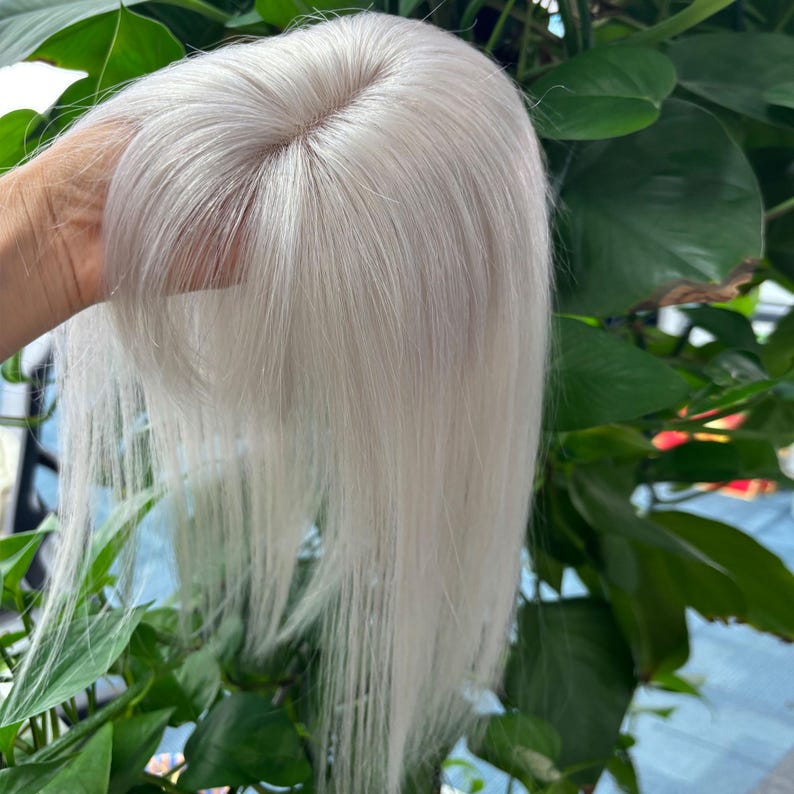 White Gold Bang Style Human Hair Topper 3.1"x4.3" Ultra Thin HD Lace 3 ...