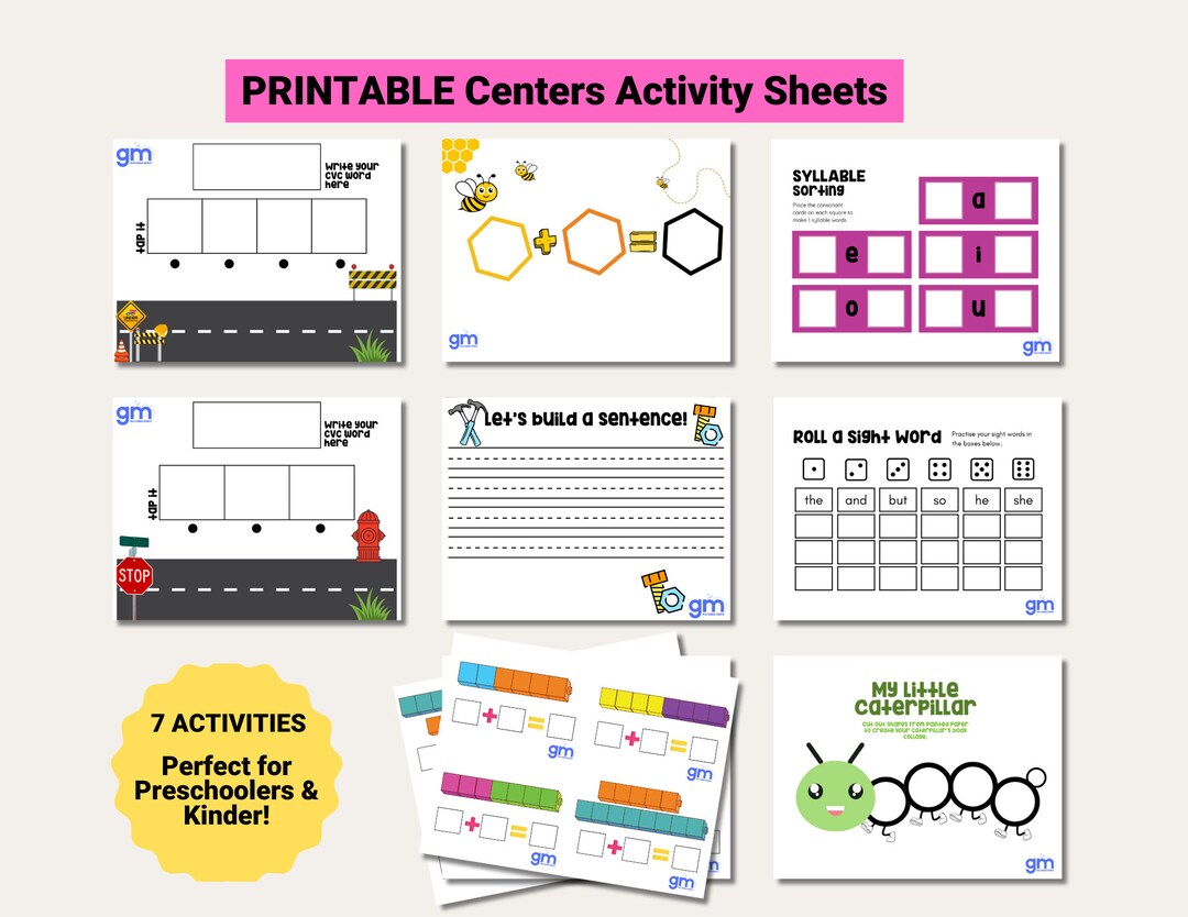 PRINTABLE Centers Activity Sheets, Centers Phonics and Learning Sheets ...