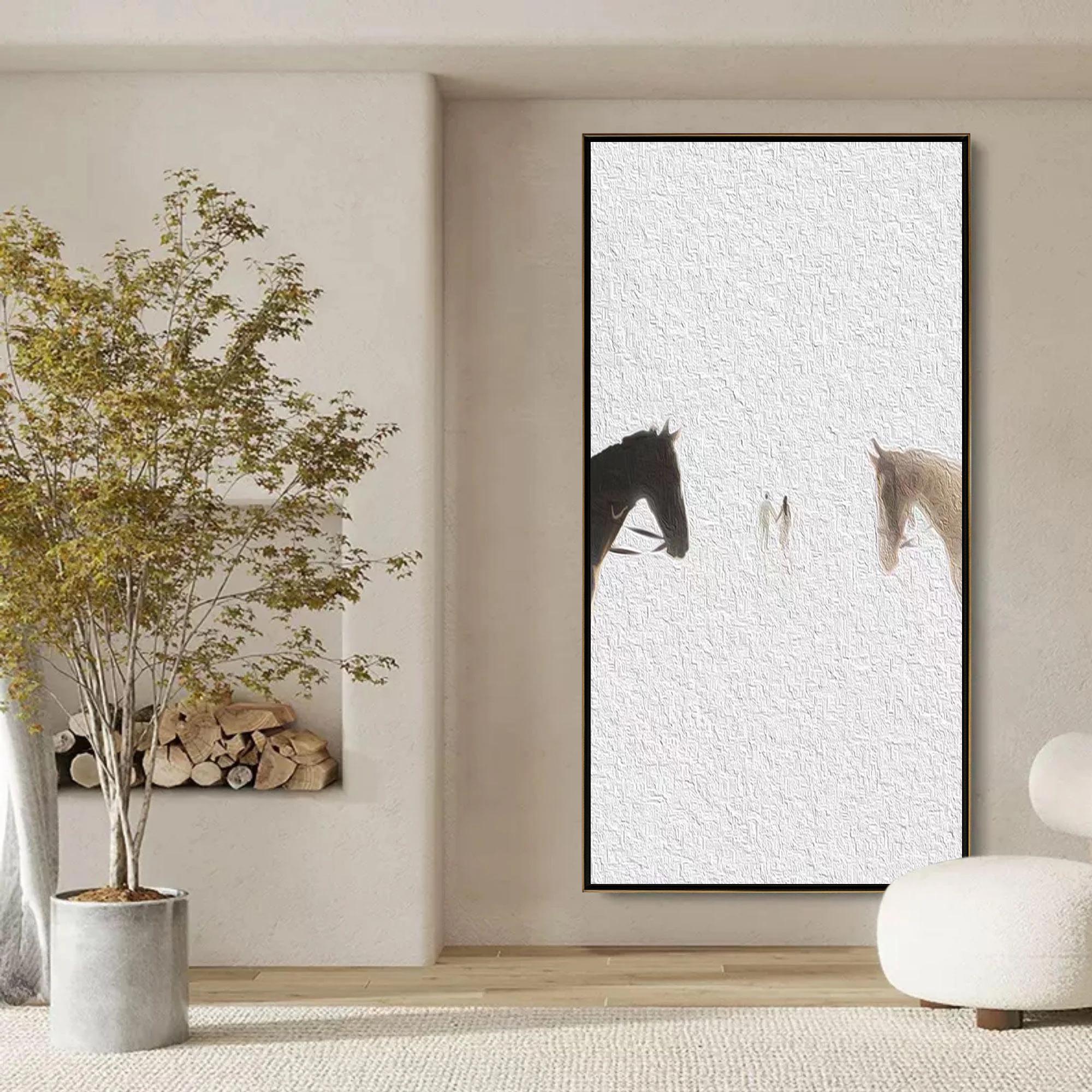 Large Romantic Horse Painting, Textured Couple Wall Art, Minimalist ...