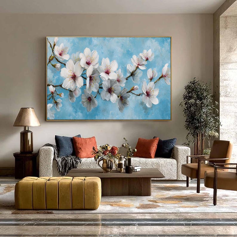 3D Cherry Blossom Oil Painting, Textured Impasto Floral Wall Art ...