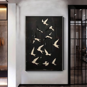 Original Abstract Bird Oil Painting on Canvas, Custom Flying Swallow ...