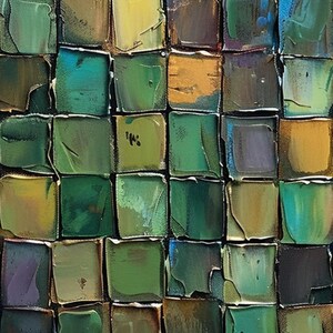 Original Abstract Green Block Oil Painting on Canvas, Colorful Textured ...