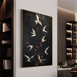 Abstract Magpie Oil Painting on Canvas, Original Flying Bird Painting ...