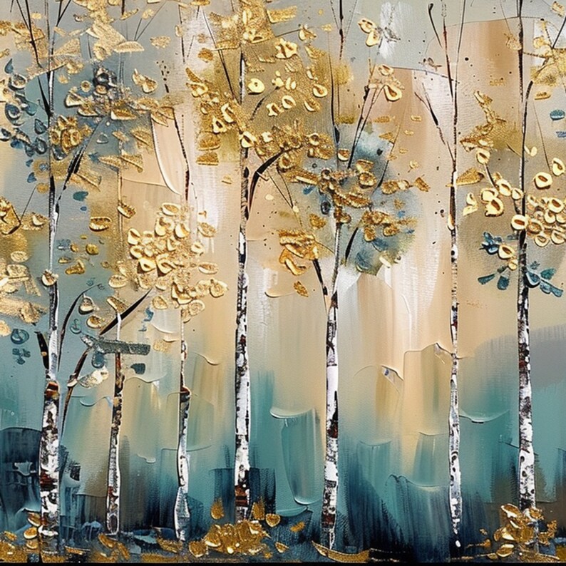 Abstract Forest Oil Painting on Canvas, Original Yellow Tree Landscape ...