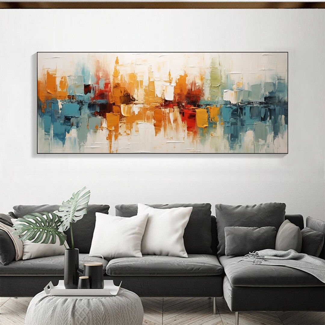 Extra Large Red Blue Block Texture Oil Painting on Canvas, Abstract ...