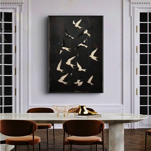 Original Abstract Bird Oil Painting on Canvas, Custom Flying Swallow ...