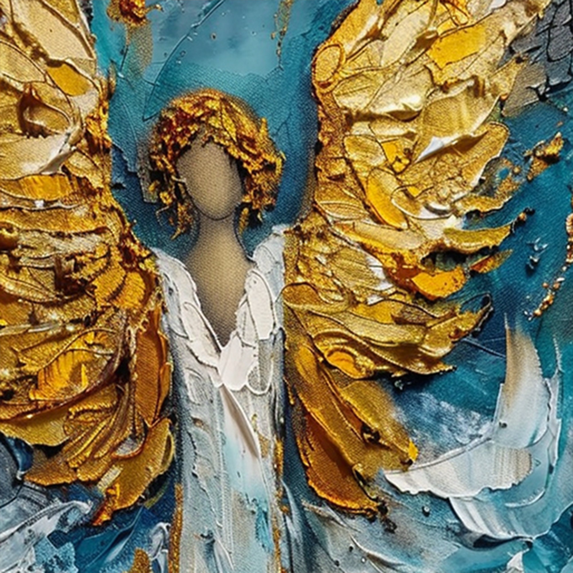 Abstract Angel Oil Painting on Canvas, Blue Gold Wall Art Decor, Modern ...