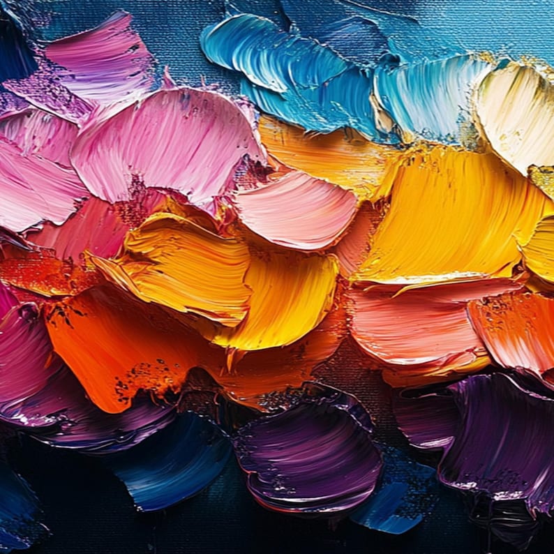 Large Vibrant Abstract Impasto Painting on Canvas, Original Colorful ...