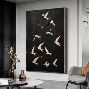 Original Abstract Bird Oil Painting on Canvas, Custom Flying Swallow ...
