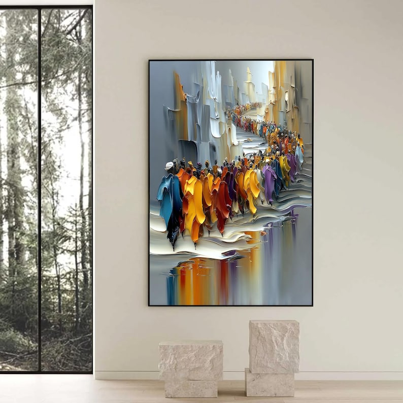 The Great Migration Painting, Colorful Textured Wall Art, Large Impasto ...