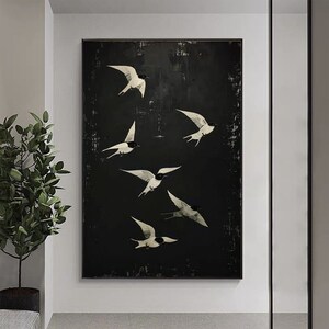 Abstract Flying Swallow Oil Painting on Canvas, Original Bird Painting ...