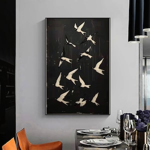 Original Abstract Bird Oil Painting on Canvas, Custom Flying Swallow ...