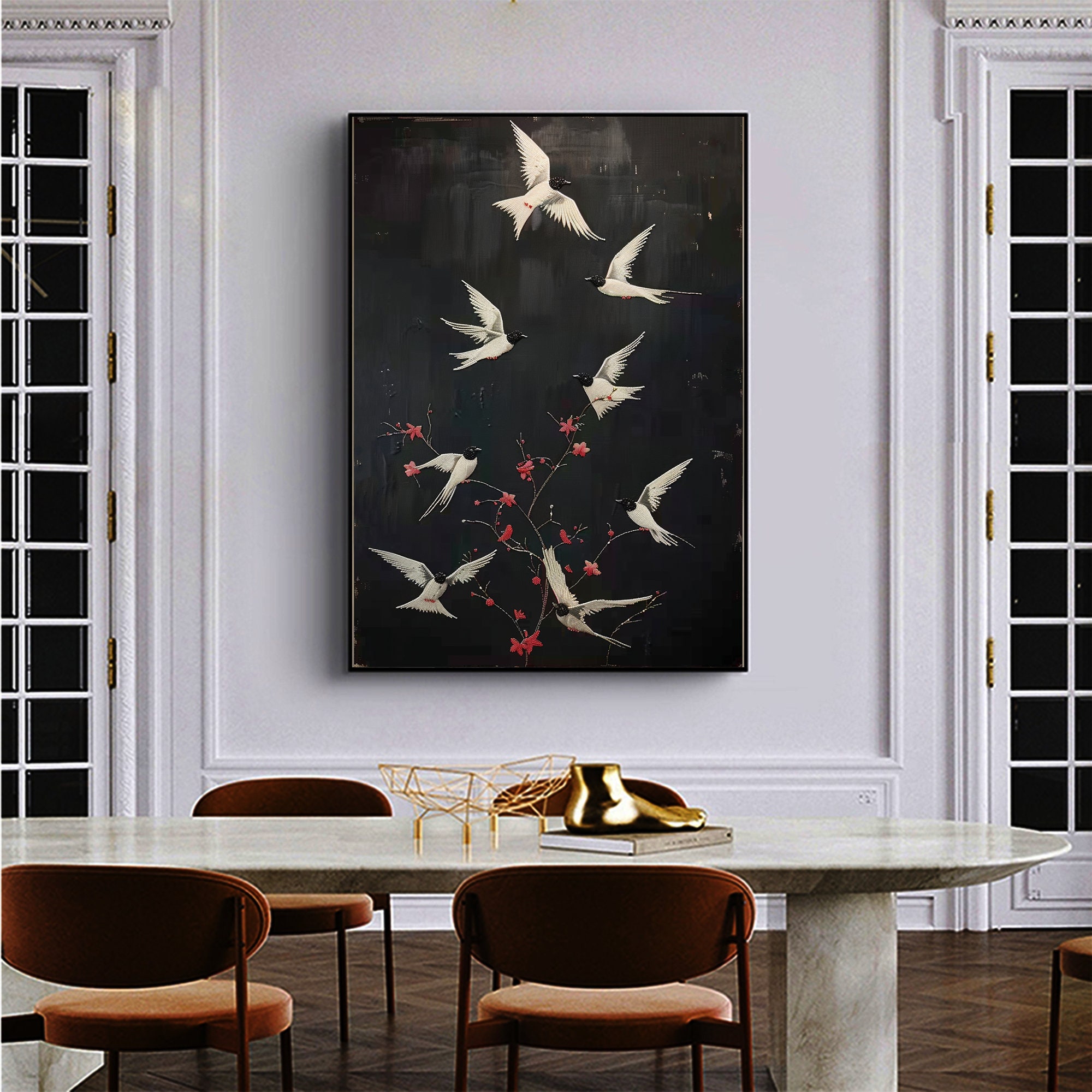 Abstract Magpie Oil Painting on Canvas, Original Flying Bird Painting ...
