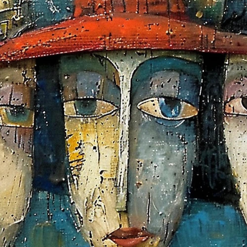 Original Abstract Cartoon Characters Oil Painting on Canvas, Colorful ...