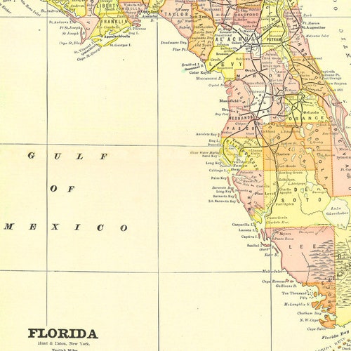 Vintage 1920 Color Map of Florida Illustration Digital | Etsy
