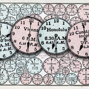 Old Clock Faces, With Times and Cities From Around the World, Digital ...