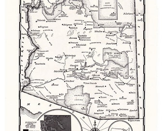 Arizona Map 1875 Arizona Old Map Arizona State Arizona Map | Etsy
